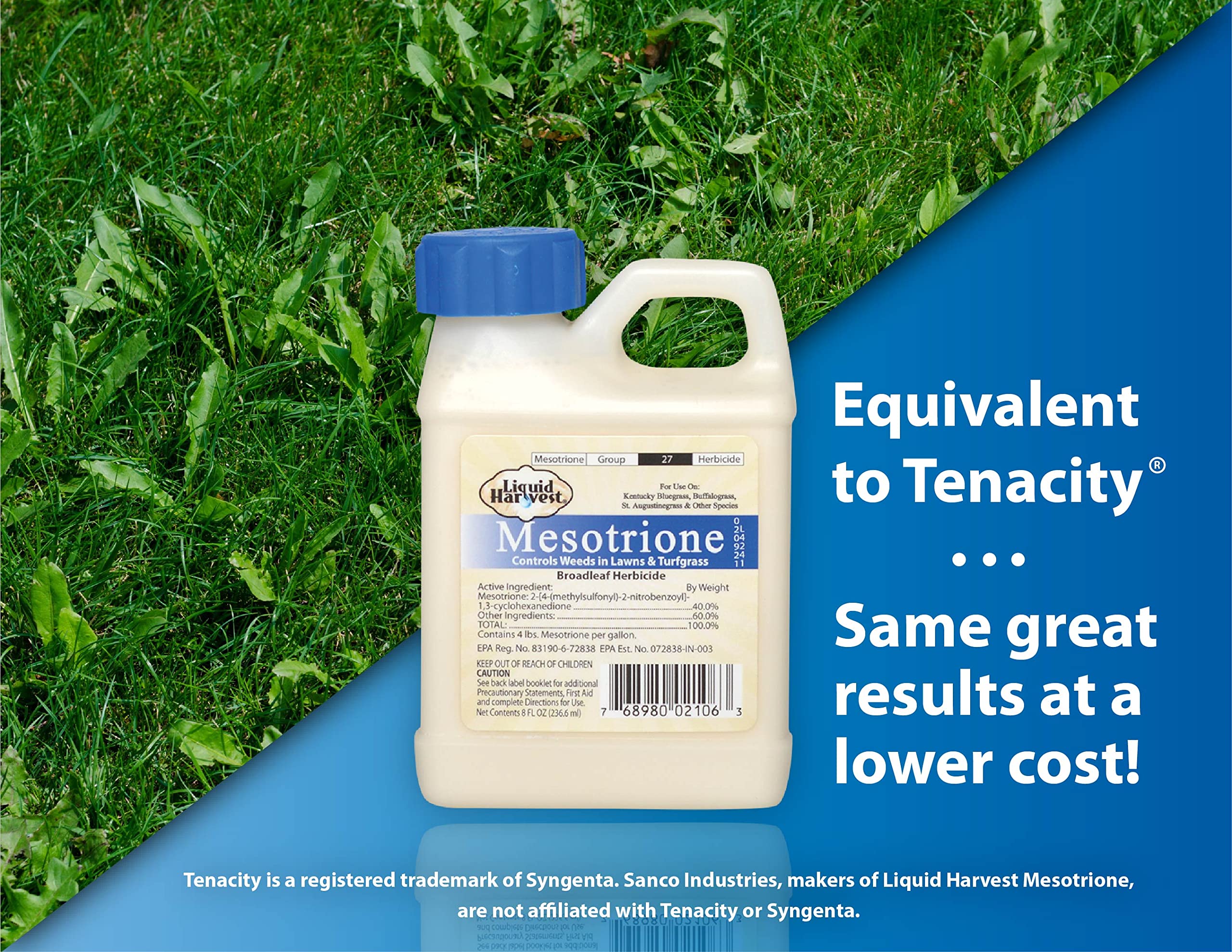 Liquid Harvest Mesotrione Bundle - 8 Ounces - Mesotrione Concentrate (Compare to Tenacity) - Pre and Post-Emergent Weed Killer for Lawn and Turf Grasses with 8oz Surfactant