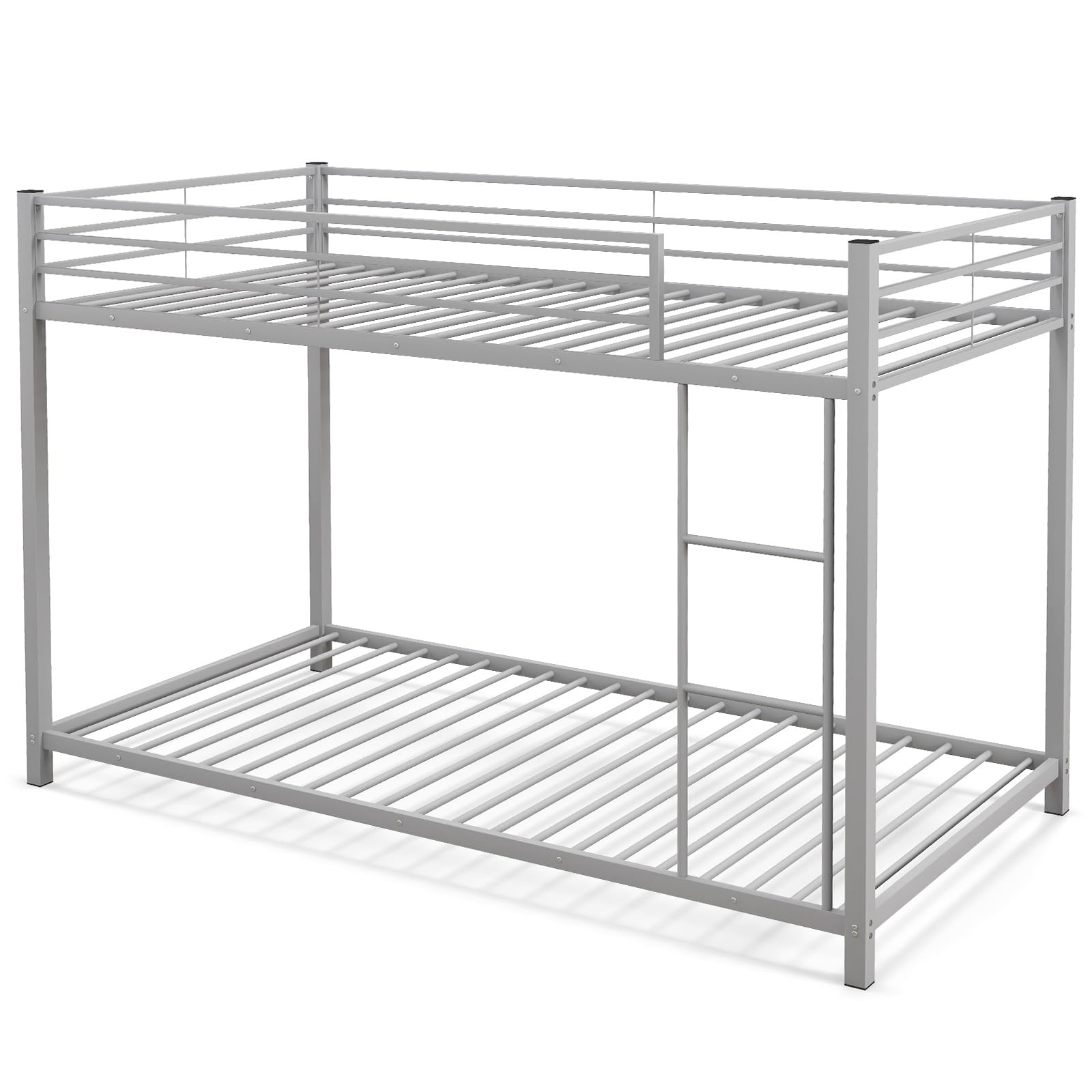 Giantex Twin Over Twin Metal Bunk Beds, Heavy Duty Bed Frame with Safety Guard Rail & Ladder, Low Floor Bunk Bed for Boys Girls Adults Dormitory Bedroom, Noise Free, No Box Spring Needed (Silver)