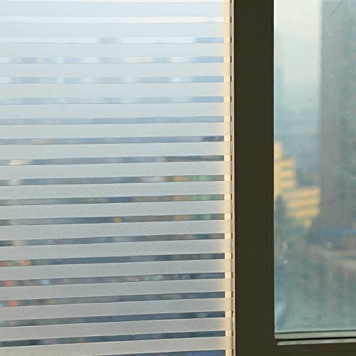 Frosted Stripe Cling Window Film, Removable Glass Door Privacy Film, Non-Adhesive Static Cling Window Film, Window Frosting Film, Peel and Stick Covering Frost Sticker for Bathroom (A)