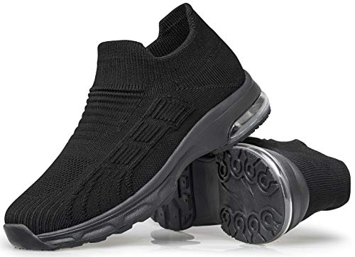 vibdiv Women Sneakers Fashion Walking Shoes Slip-on Air Cushion Lightweight Breathable Comfortable, Full Black 8