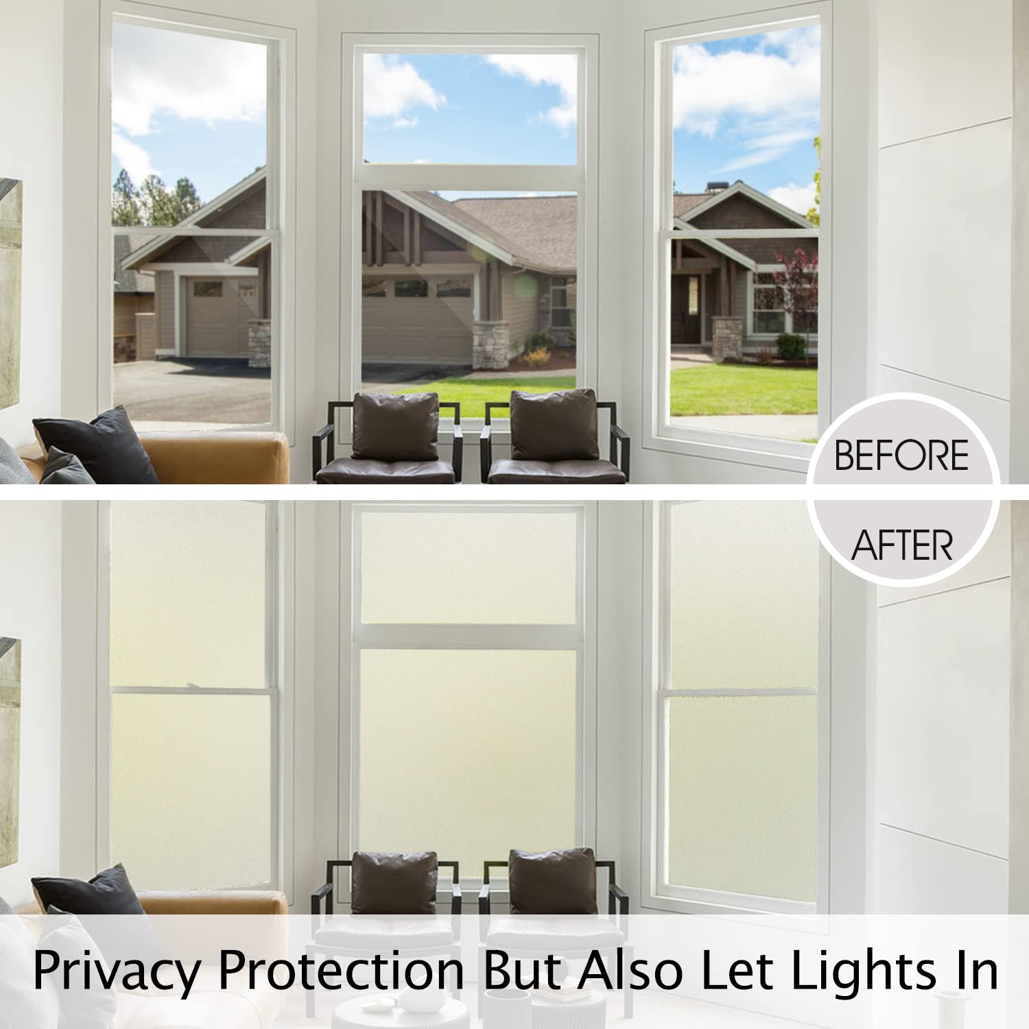 HIDBEA Frosted Window Privacy Film Heat Control UV Blocking, Static Cling Non-Adhesive Reusable Door coverings for Bathroom Home Office (Frosted, 23.6 Inch x 6.5 Feet)