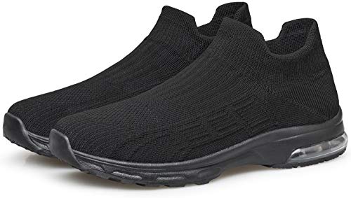 vibdiv Women Sneakers Fashion Walking Shoes Slip-on Air Cushion Lightweight Breathable Comfortable, Full Black 8
