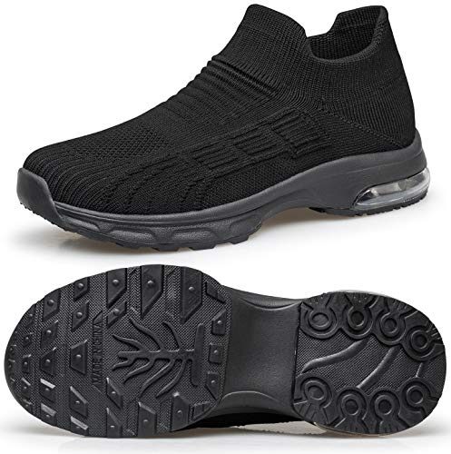 vibdiv Women Sneakers Fashion Walking Shoes Slip-on Air Cushion Lightweight Breathable Comfortable, Full Black 8