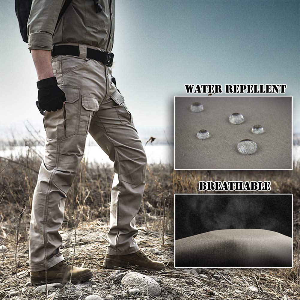 CARWORNIC Gear Men's Tactical Cargo Pants Waterpoof Lightweight Rip Stop EDC Military Combat Trousers (34W x 30L, Khaki-2)