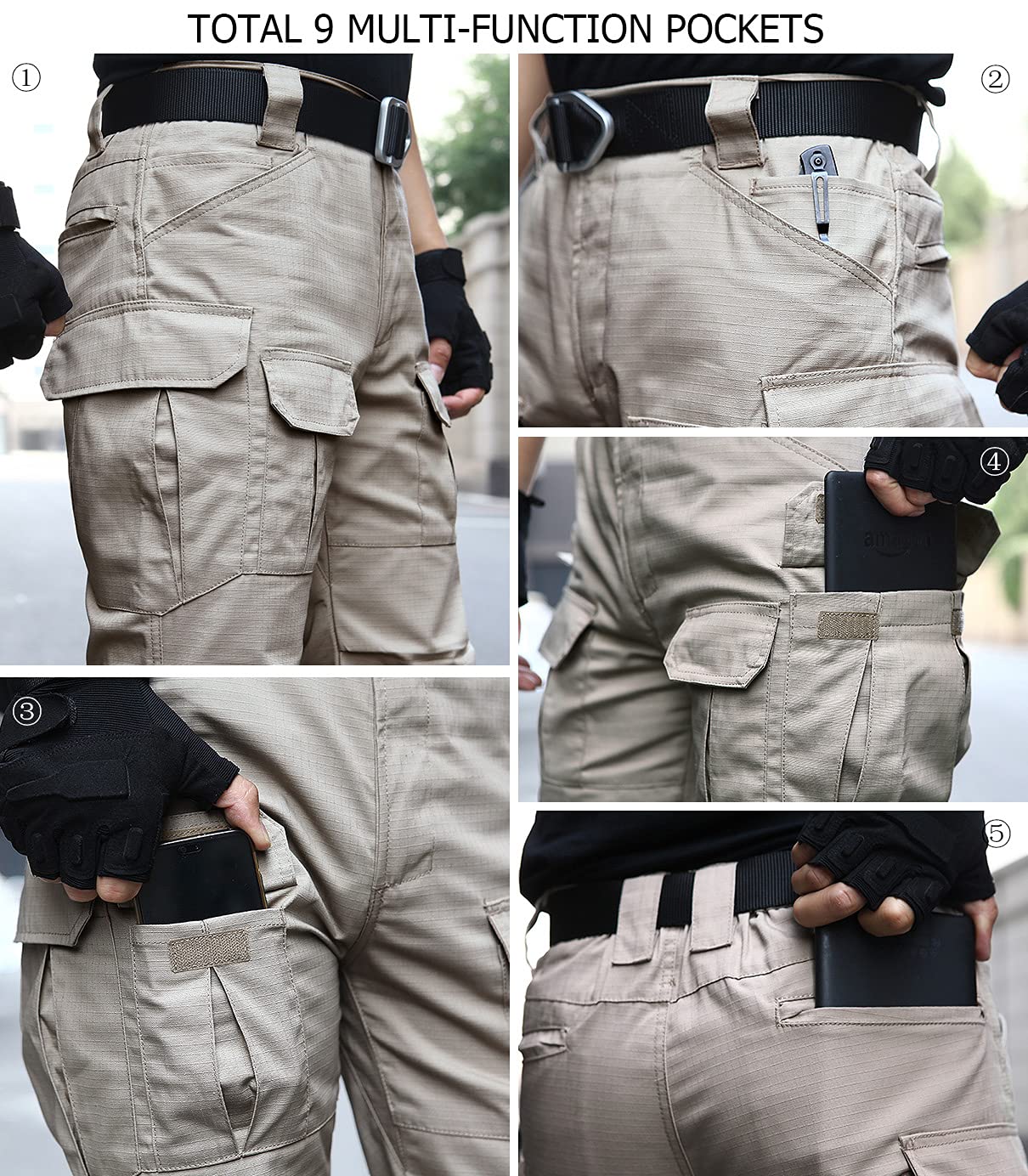 CARWORNIC Gear Men's Tactical Cargo Pants Waterpoof Lightweight Rip Stop EDC Military Combat Trousers (34W x 30L, Khaki-2)