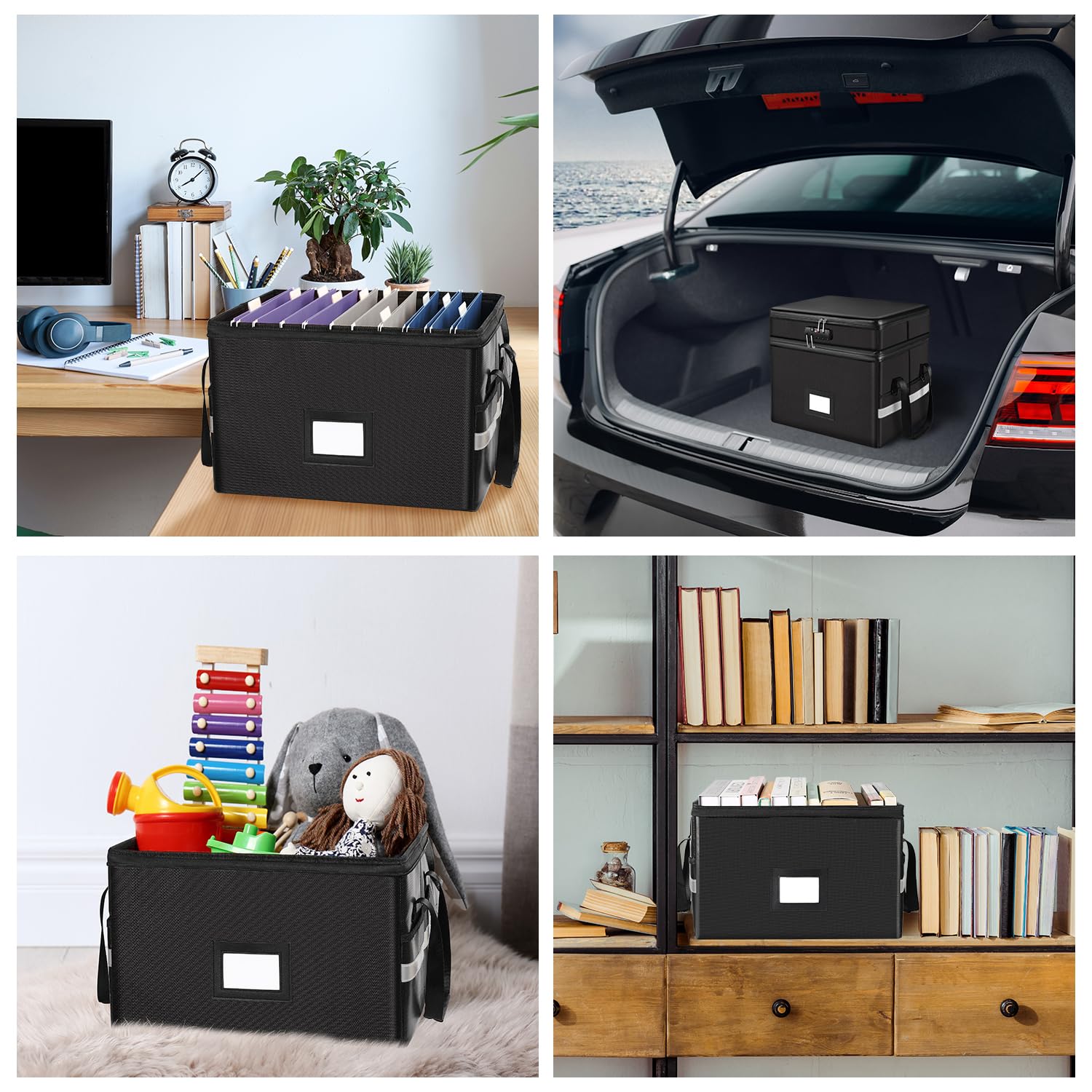 File Box with Wheels, Fireproof Document box with 5 Tabs & Inserts, Rolling File Organizer Cabinet for Home Office, Portable Collapsible File Storage with Lock for Hanging Letter/Legal Size Folder