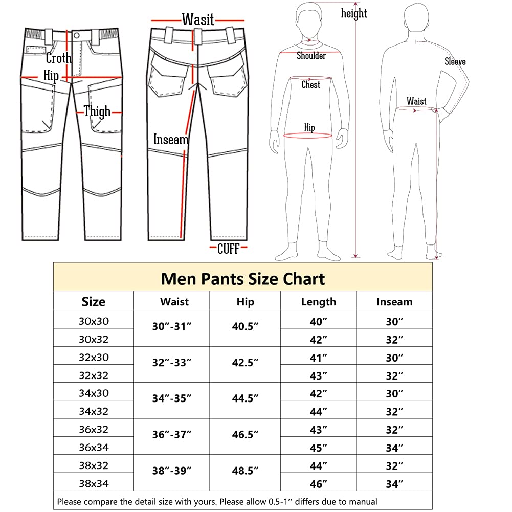 CARWORNIC Gear Men's Tactical Cargo Pants Waterpoof Lightweight Rip Stop EDC Military Combat Trousers (34W x 30L, Khaki-2)