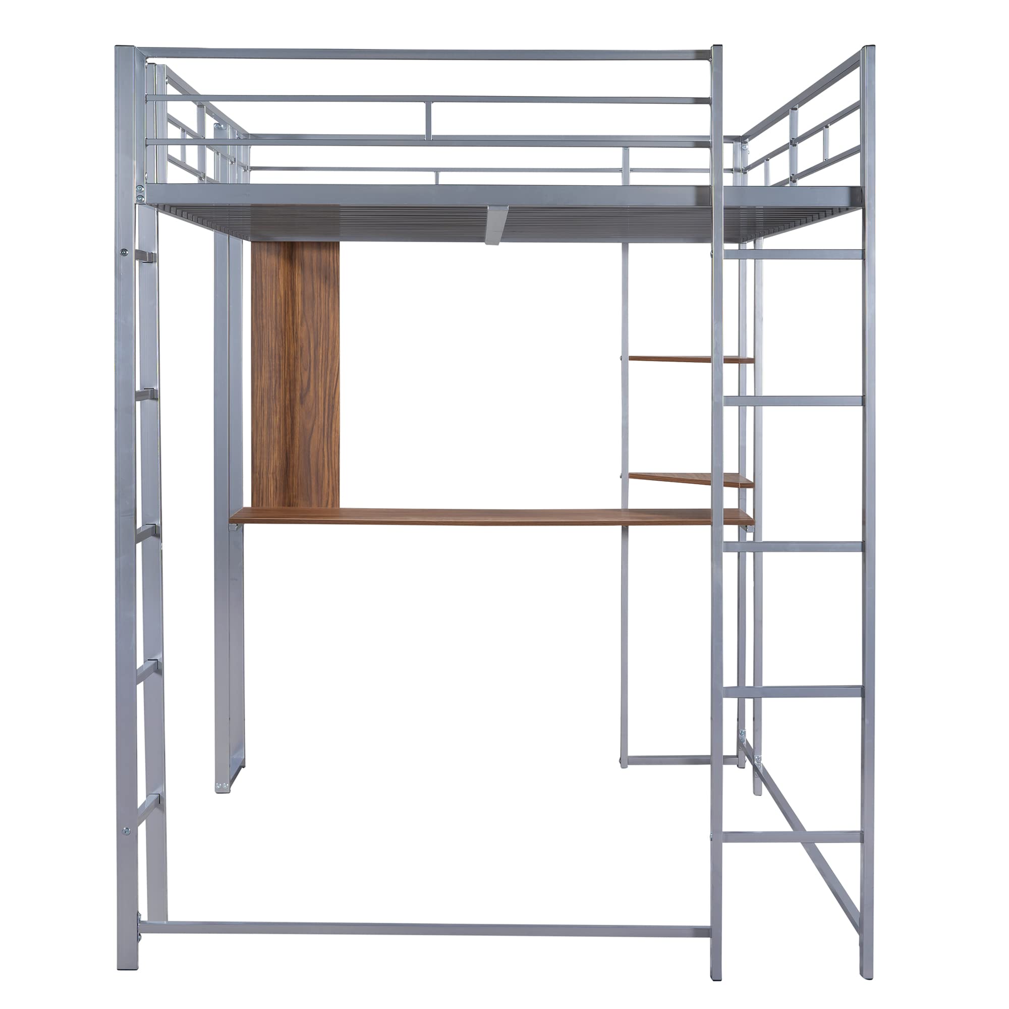 Harper & Bright Designs Full Size Metal Loft Bed with Desk and Shelves, for Kids Teens Adults (Silver)