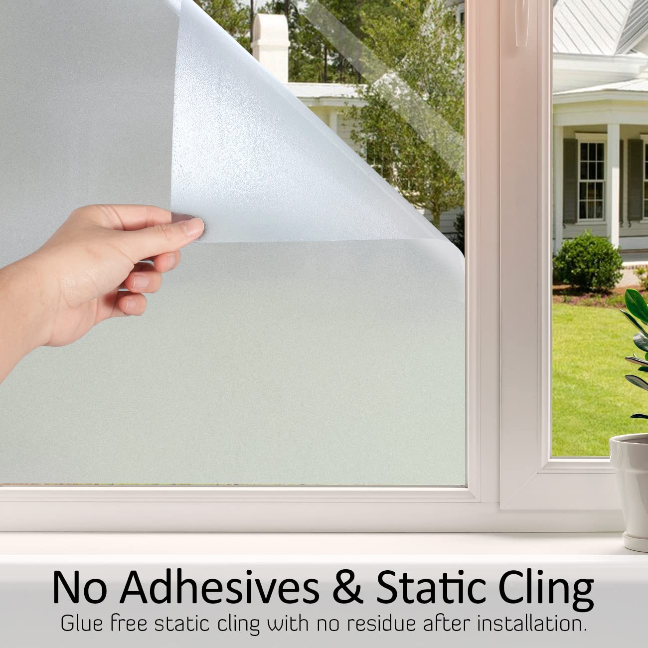 HIDBEA Frosted Window Privacy Film Heat Control UV Blocking, Static Cling Non-Adhesive Reusable Door coverings for Bathroom Home Office (Frosted, 23.6 Inch x 6.5 Feet)