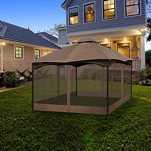 Gazebo Universal Replacement Mosquito Netting - Gafrem Outdoor 10'x12' Gazebo 4-Panel Screen Walls with Zipper (Khaki)