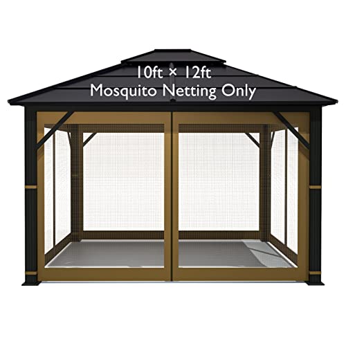 Gazebo Universal Replacement Mosquito Netting - Gafrem Outdoor 10'x12' Gazebo 4-Panel Screen Walls with Zipper (Khaki)