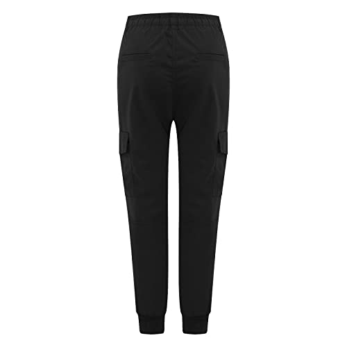 wmjolc Women's Cargo Pants Cotton Casual Joggers Pants Outdoor Combat Work Trousers Drawstring Waist Sweatpants with Pocket Black