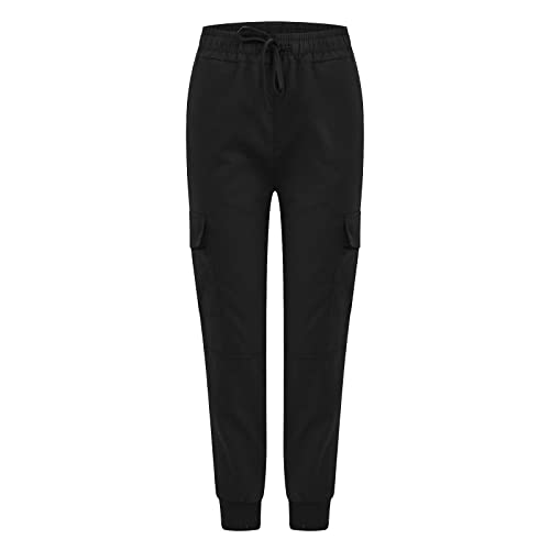 wmjolc Women's Cargo Pants Cotton Casual Joggers Pants Outdoor Combat Work Trousers Drawstring Waist Sweatpants with Pocket Black