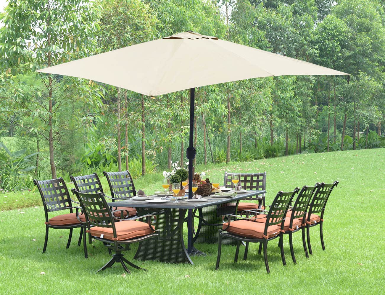 ontheway 6.5x10 ft Rectangular Patio Umbrella, Outdoor Market Table Umbrella with Hand Crank, Rust-Resistant Frame, 6 Steel Ribs, Swimming Pool, Garden, Courtyard, Lawn