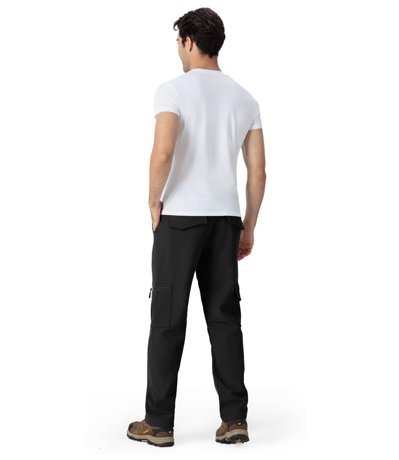 BASUDAM Men's Cargo Work Pants Snow Waterproof Softshell Winter Fleece Lined Insulated Outdoor Mountain with 6 Pockets Black 32