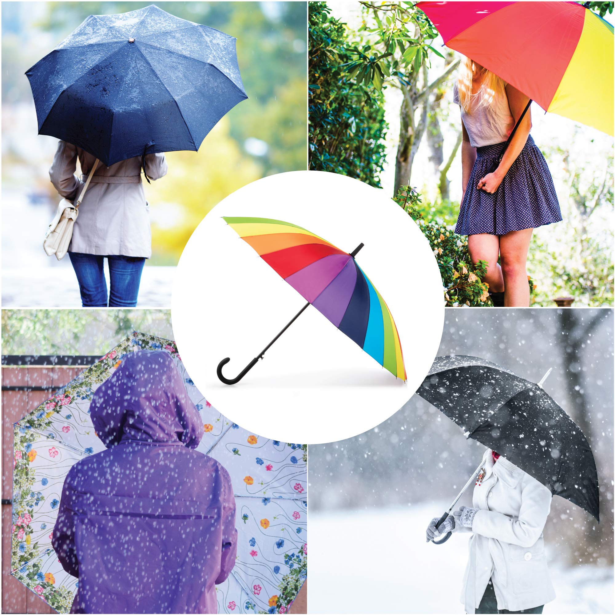 totes Large Eco Auto-Open 24 Rib Stick Umbrella with a Classic J Hook Curved Handle, Black & White