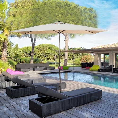 CASAINC 6.5 X10 FT Solar LED Rectangular Patio Umbrella Market Table Umbrella Outdoor Aluminium Umbrella with Push Button Tilt and Crank for Garden Lawn Deck Backyard Pool-Beige
