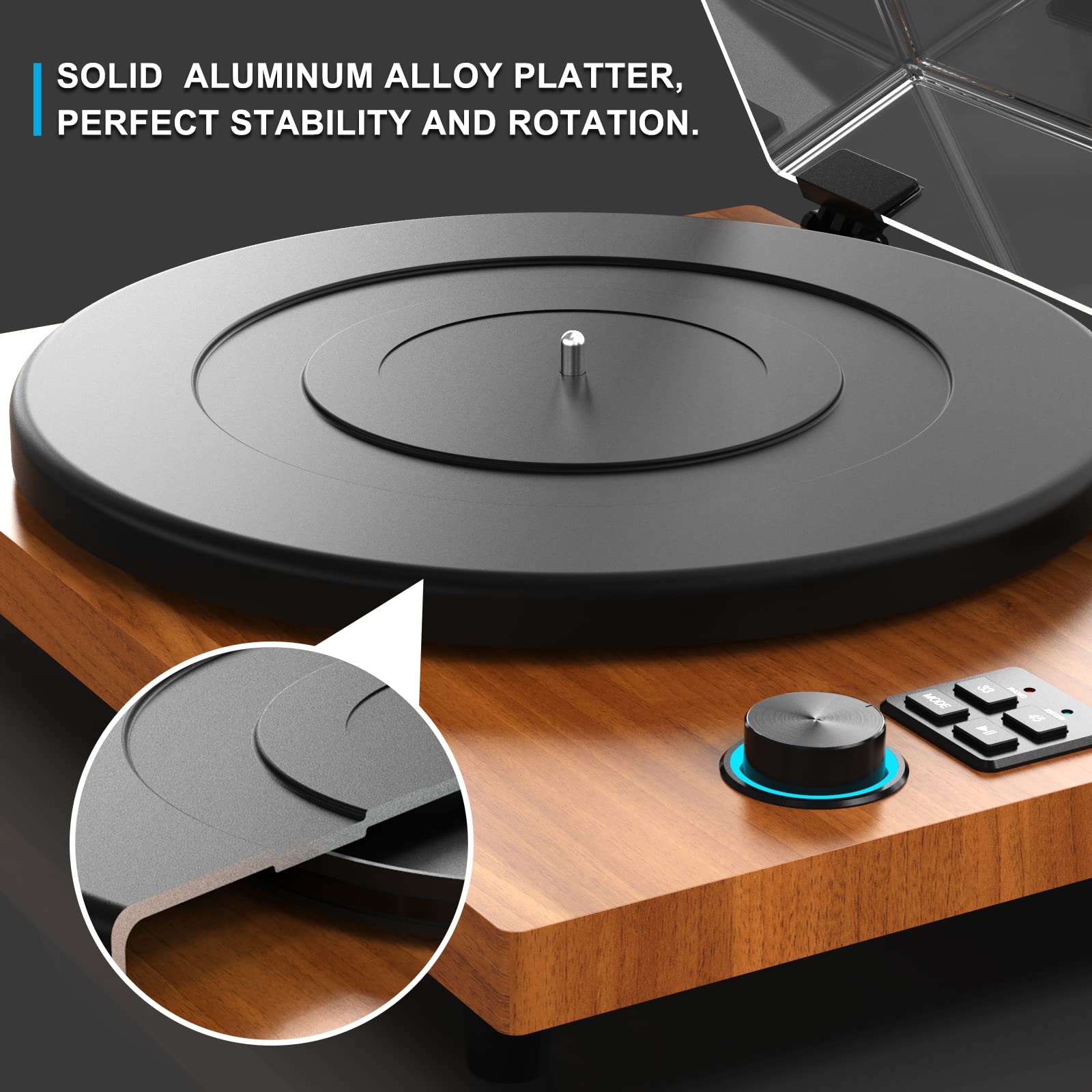 DIGITNOW Bluetooth Record Player for Vinyl with Speakers, Wireless Turntable with 36W High Fidelity Stereo Speakers,Wood Vinyl Player with Magnetic Cartridge & Adjustable Counter Weight,RCA output