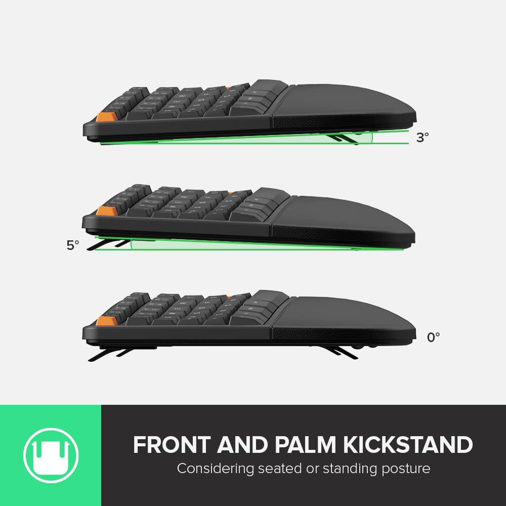DeLUX Wireless Ergonomic Keyboard - Ergo Split Keyboard with Palm Rest for Natural Typing, 2.4G and Bluetooth, Full-Size, US Layout - Compatible with Windows and Mac OS (GM905, Graphite)