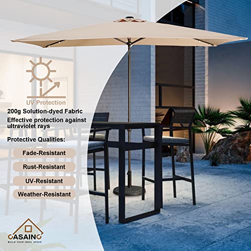 CASAINC 6.5 X10 FT Solar LED Rectangular Patio Umbrella Market Table Umbrella Outdoor Aluminium Umbrella with Push Button Tilt and Crank for Garden Lawn Deck Backyard Pool-Beige