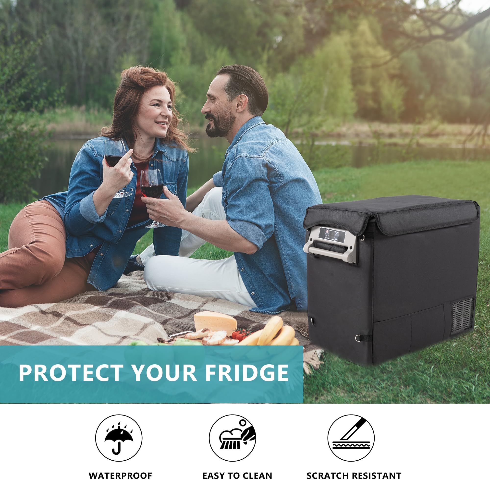 EUHOMY CF55 Insulated Protective Cover 59 Quart Car Refrigerator Insulated Transit Bag, 12 Volt Portable Refrigerator Cover 59QT Car Fridge Freezer, Black