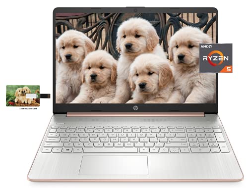 HP 15.6 inch HD Micro-Edge Business Laptop, AMD Ryzen 5 3500U, Windows 10 Pro, 12GB RAM, 256GB SSD, Wi-Fi, Bluetooth, Webcam, HDMI, SD Reader, | 32GB Tela USB Card, Rose Gold
