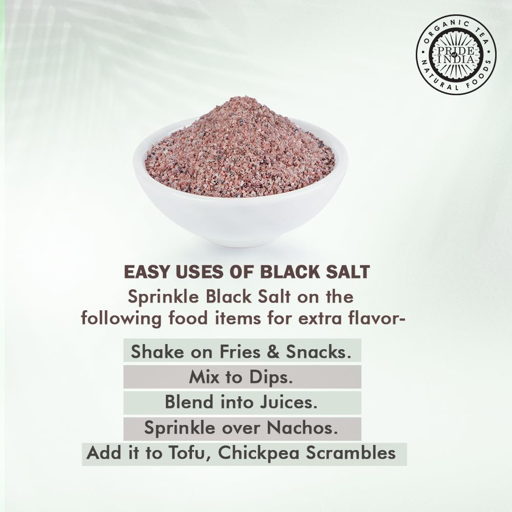 Pride Of India - Himalayan Black Rock Salt - Fine Grind, 2.2 Pound (1 Kg) - Kala Namak - Contains 84+ Minerals - Perfect for Cooking, Tofu Scrambles, Table, Kitchen, Restaurant, & Bathing Use