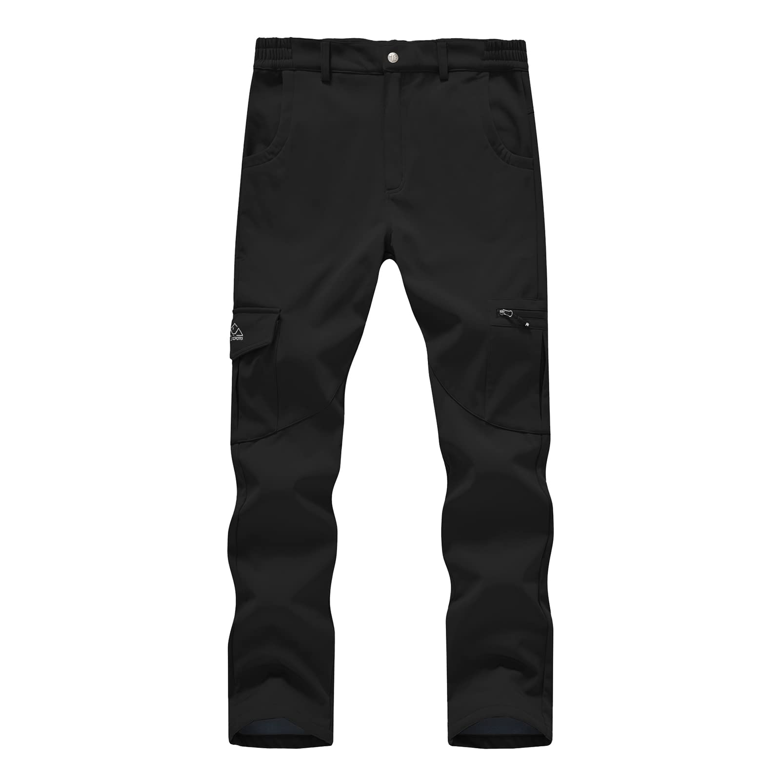 BASUDAM Men's Cargo Work Pants Snow Waterproof Softshell Winter Fleece Lined Insulated Outdoor Mountain with 6 Pockets Black 32