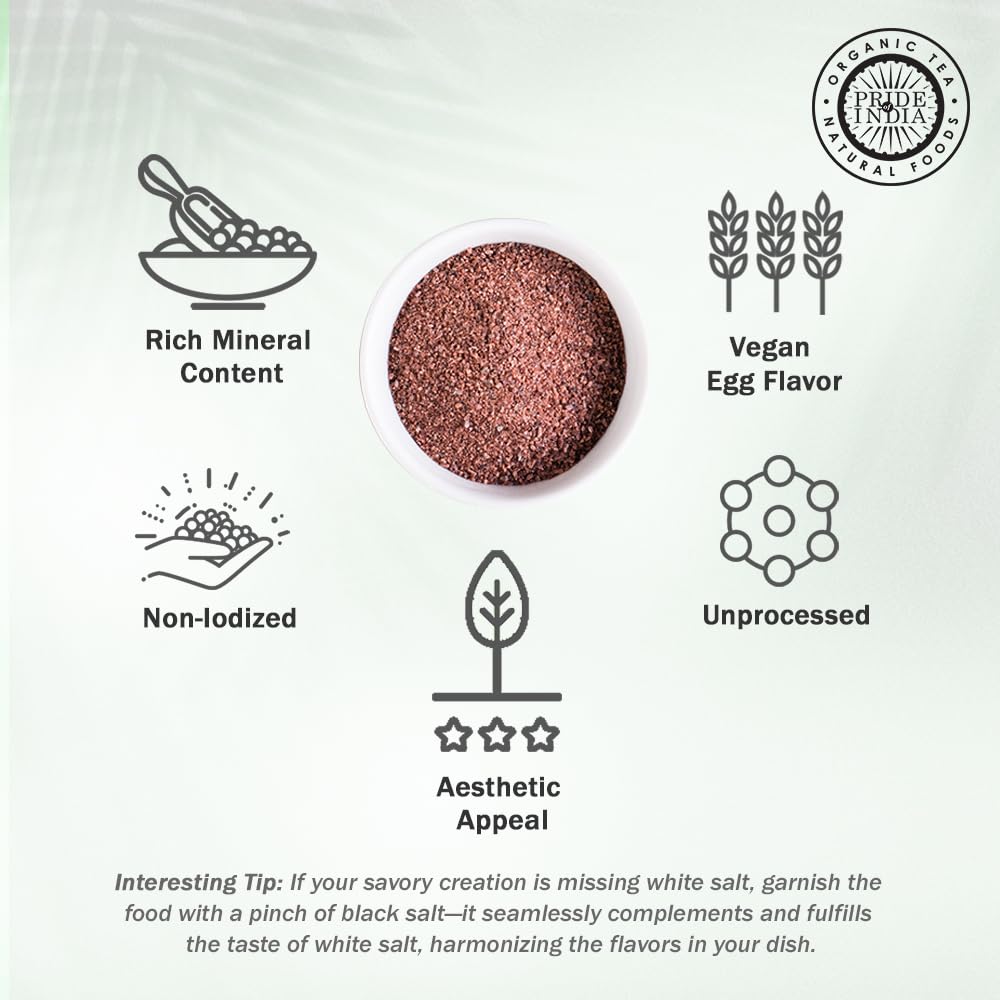 Pride Of India - Himalayan Black Rock Salt - Fine Grind, 2.2 Pound (1 Kg) - Kala Namak - Contains 84+ Minerals - Perfect for Cooking, Tofu Scrambles, Table, Kitchen, Restaurant, & Bathing Use