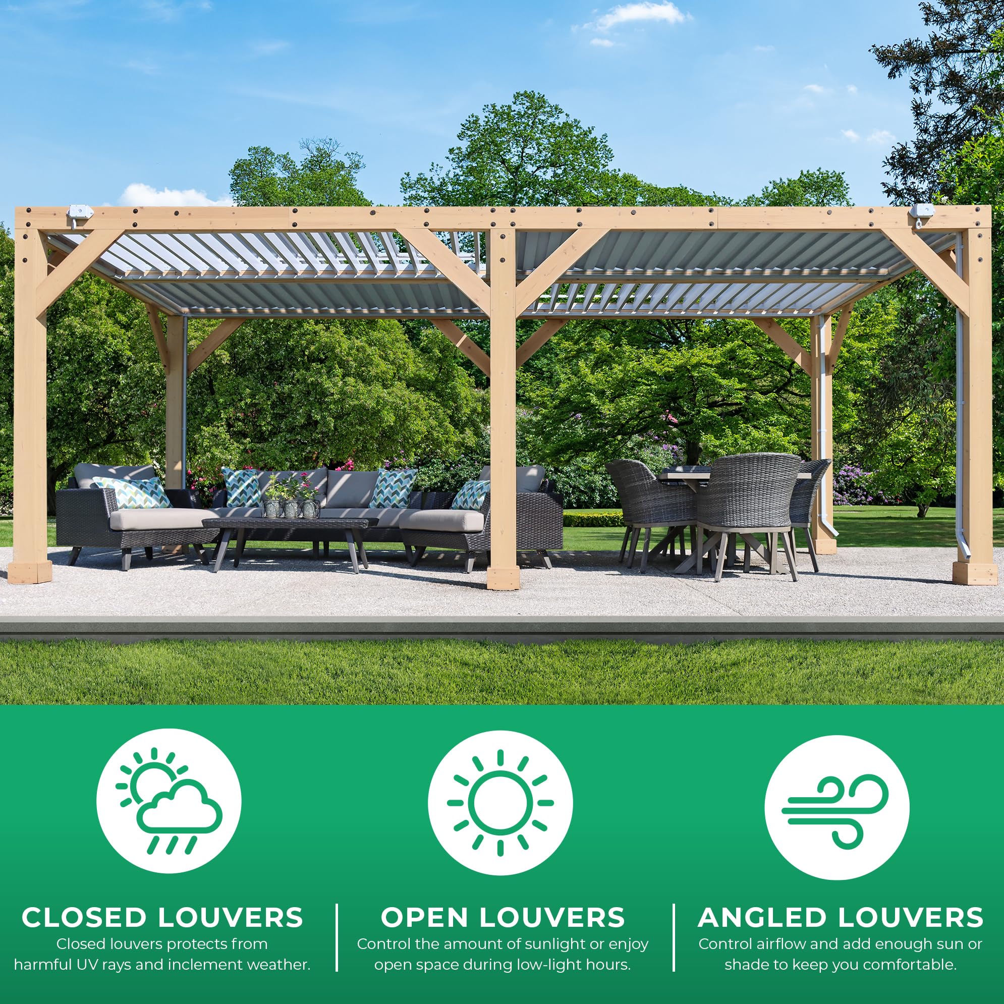 Yardistry 10 x 20 Meridian Wood Room with Louvered Roof