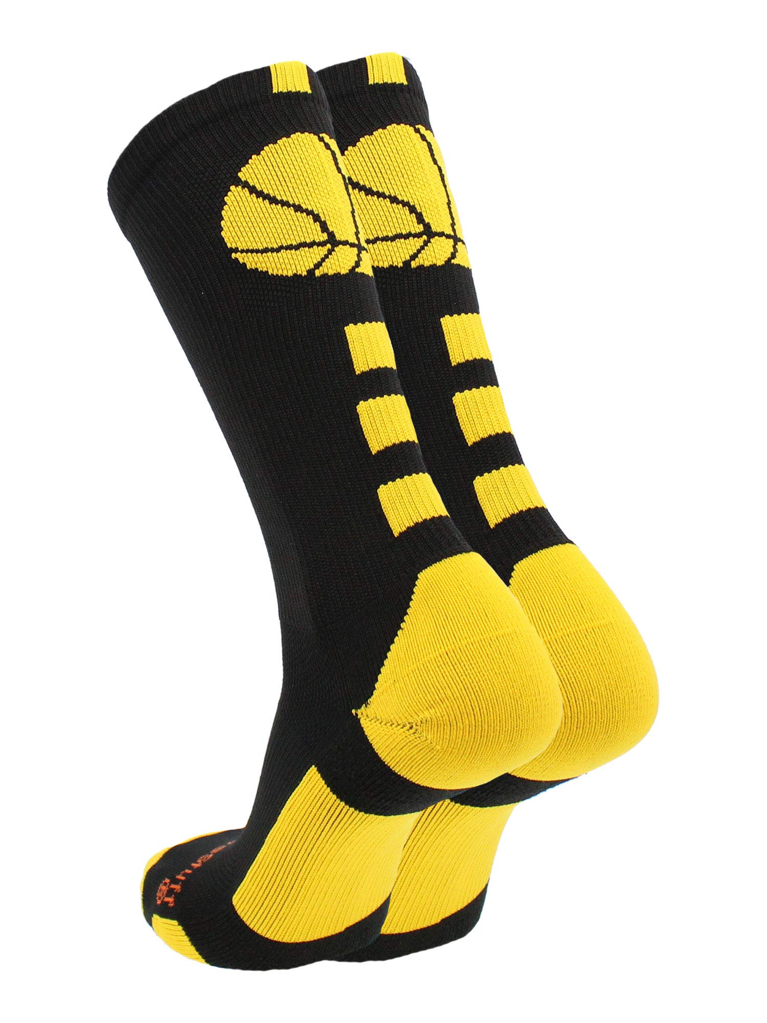 MadSportsStuff Basketball Logo Athletic Crew Socks, Medium - Black/Gold