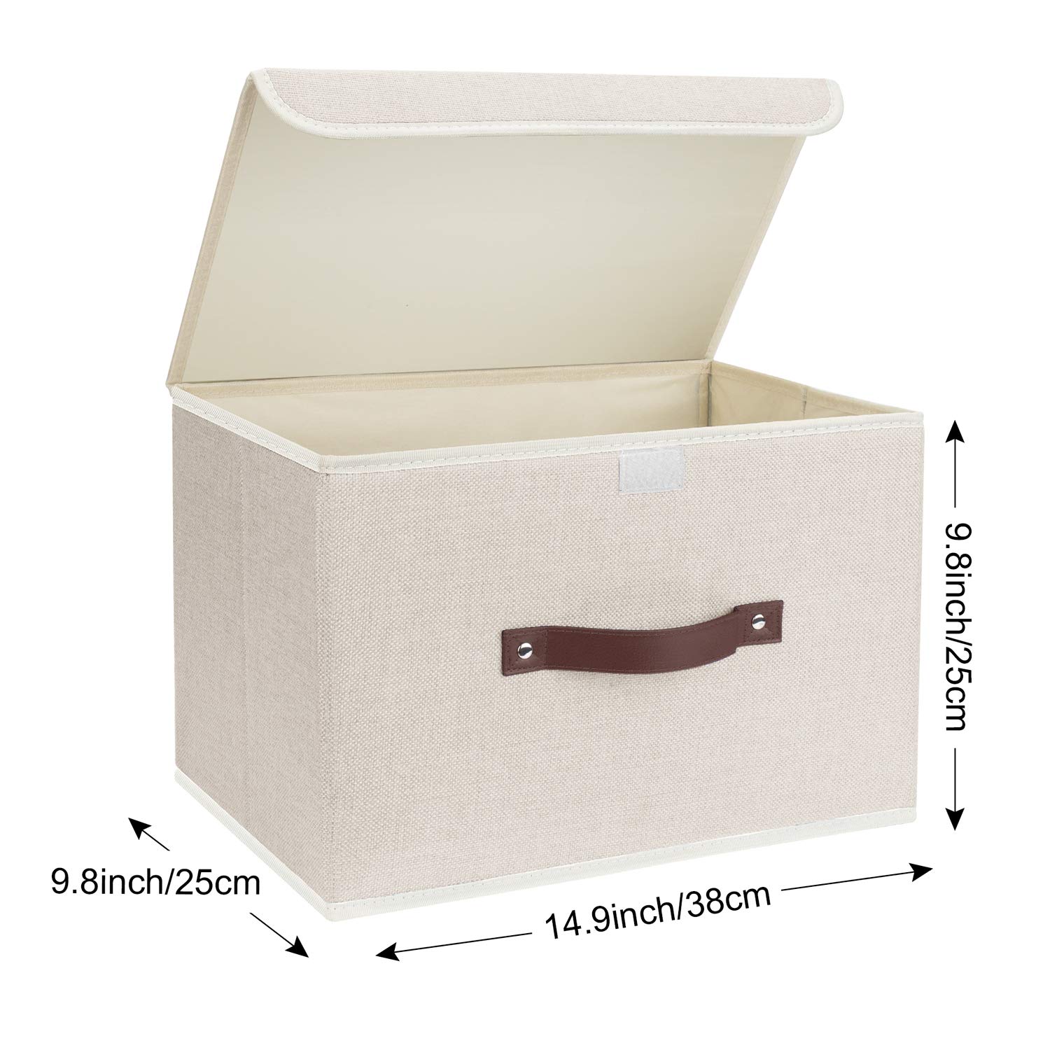 TYEERS Collapsible Storage Boxes, Washable Fabric Storage Bins with Lids, 14.9x9.8x9.8 inches, 3 Pack, Beige