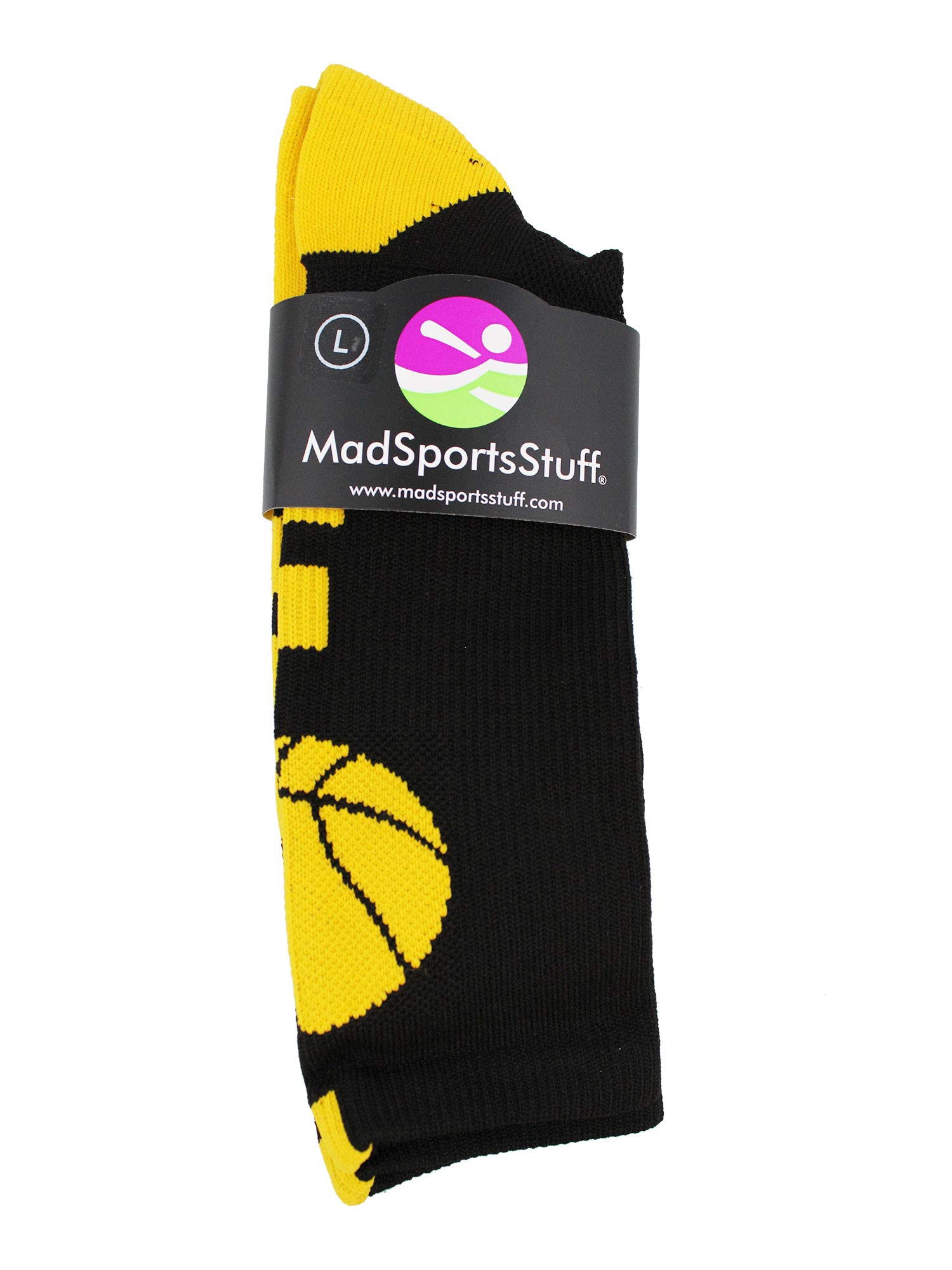 MadSportsStuff Basketball Logo Athletic Crew Socks, Medium - Black/Gold