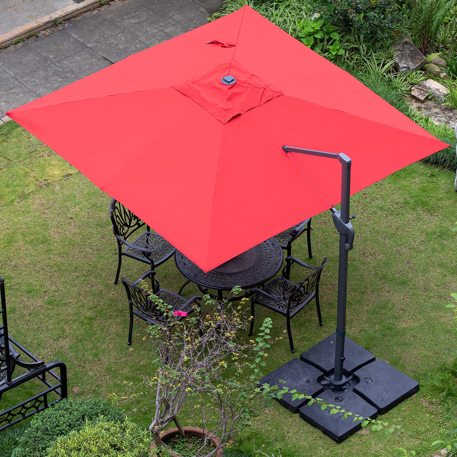 Sunnyglade 10x10Ft Cantilever Patio Umbrella Square Deluxe Offset Umbrella 360°Rotation & Integrated Tilting System Heavy Duty Patio Hanging Umbrella for Market Garden Deck Pool Backyard Patio (Red)