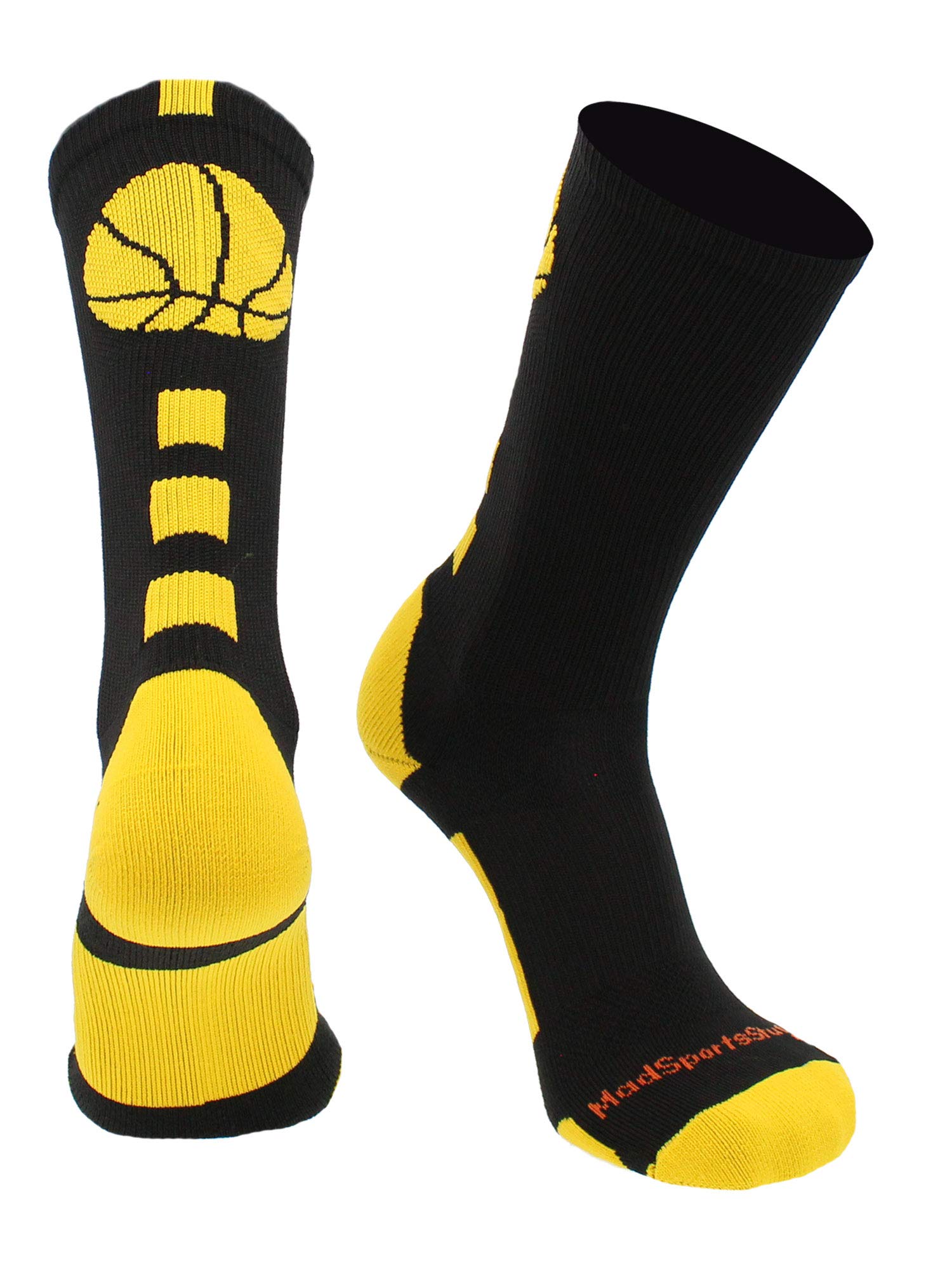 MadSportsStuff Basketball Logo Athletic Crew Socks, Medium - Black/Gold