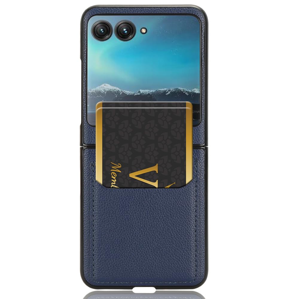 Ranyi for Motorola Razr+ (2023) Case, Motorola Razr 40 Ultra Case, Slim Leather Wallet Case with Credit Card Holder Slots Protective TPU Bumper Case for Motorola razr+ 2023 /Razr 40 Ultra -Blue