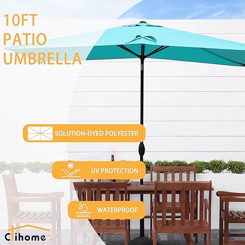 Clihome Patio Umbrella 10'x6'5 Rectangular Outdoor Umbrella Market Table Umbrella with Push Button Tilt and Crank for Patio Backyard Garden Deck Pool (Light Blue)