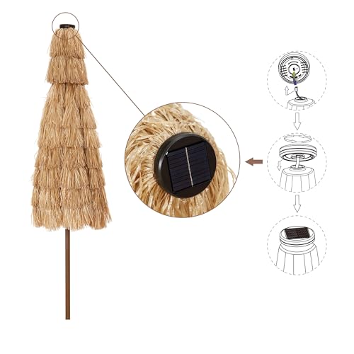 PUPZO 9 ft - Patio Umbrella, Tiki Thatched Outdoor Umbrella with Hawaiian Style Beach Umbrella with Center Light