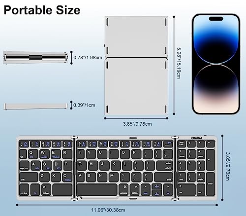 MoKo Foldable Bluetooth Keyboard, Multi-Device Folding Wireless Keyboard with Number Pad, Portable Keyboard for Laptop Tablet Phone, USB-C Rechargeable Travel Keyboard for Windows iOS Android, Gray