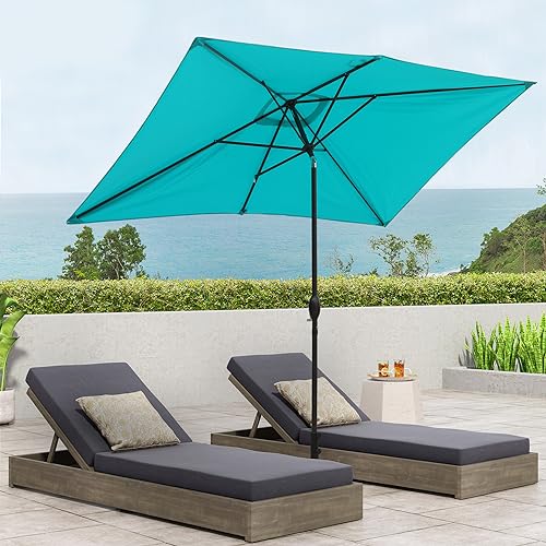 Clihome Patio Umbrella 10'x6'5 Rectangular Outdoor Umbrella Market Table Umbrella with Push Button Tilt and Crank for Patio Backyard Garden Deck Pool (Light Blue)