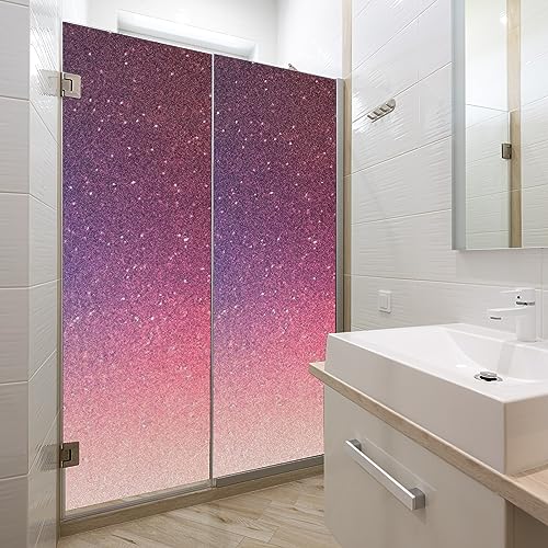 IOACIY Privacy Window Film Frosted Glass Sticker for Home Office Static Anti-UV Window Paper Decorative Window Covering for Bathroom (Universe Outer Space Starry Sky Red Blue-235, 17.7" x 23.6")