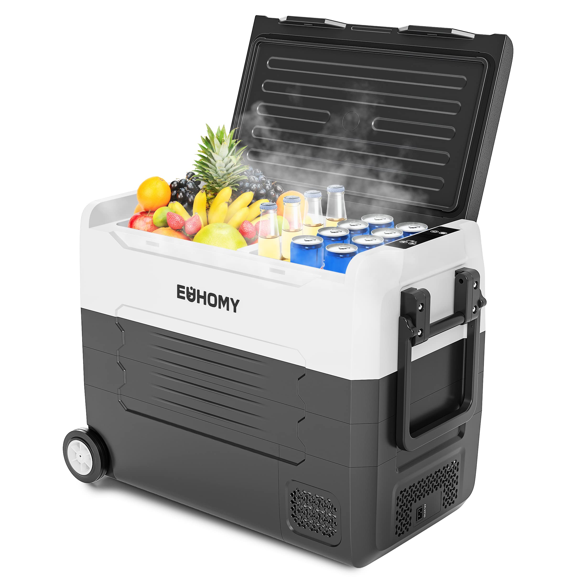 EUHOMY 12 Volt Refrigerators, -4℉~68℉, 57 Quart(55L) Electric Cooler Portable Freezer 12/24V DC and 120-240V AC, Removable Divider, Car Reridgerator for Travel,Camping, Fishing, RV, or Home