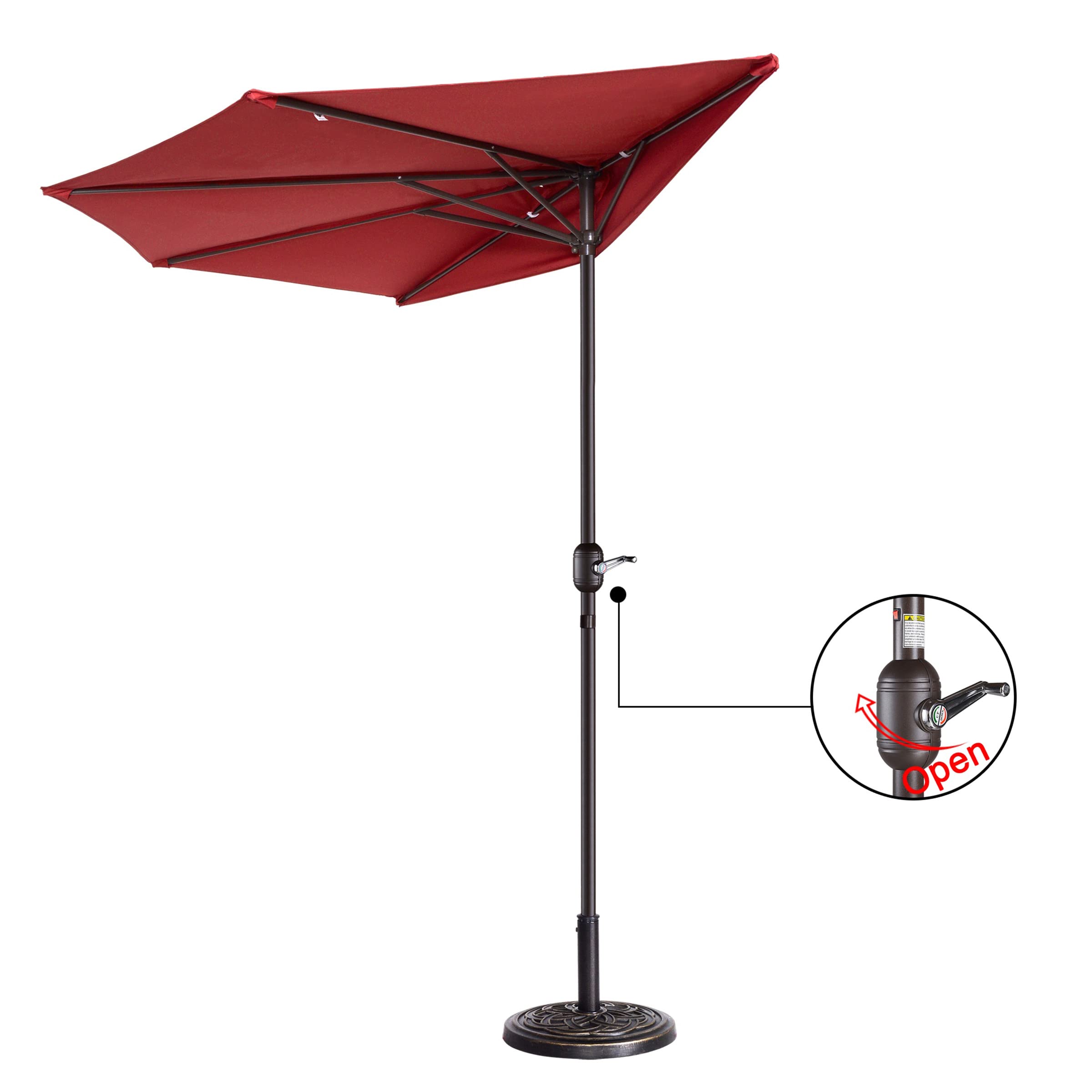 villacera 9' Outdoor Patio Half Umbrella with 5 Ribs, Fade Resistant Condo or Townhouse Umbrella in Red