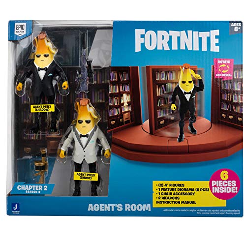FORTNITE Agent’s Room , Includes 2 (4-inch) Articulated Agent Peely Figures, Playset with Secret Passageway, Legendary Accessories, Weapons, Accessory Storage