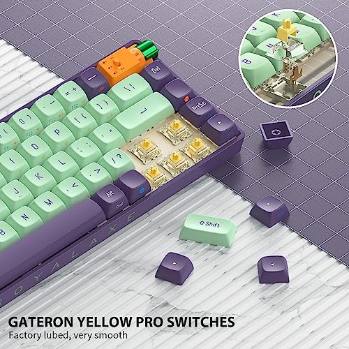ROYALAXE R68 60% Wireless Mechanical Keyboard, Hot Swappable Custom Keyboard,Pre-lubed Gateron Pro Yellow Switches RGB Gaming Keyboard, 2.4GHz/Type-C/BT5.0 Mechanical Keyboard (Purple & Cyan)