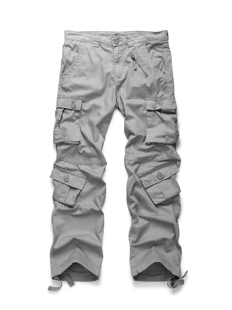 OCHENTA Men's Cotton Casual Cargo Work Pants Military Tactical Combat with 8 Pockets Hiking Light Grey 42