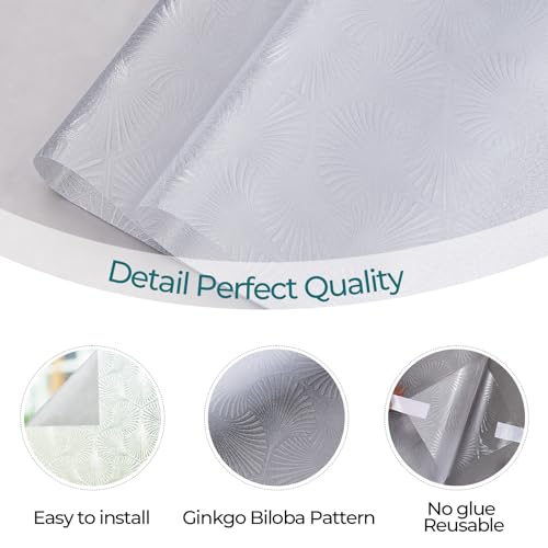 Windimiley Privacy Window Film Frosted Glass Window Cling Bathroom Peel and Stick Sun Blocking Decorative Ginkgo Opaque Door Window Tint for Home, 17.5x157.4 Inch