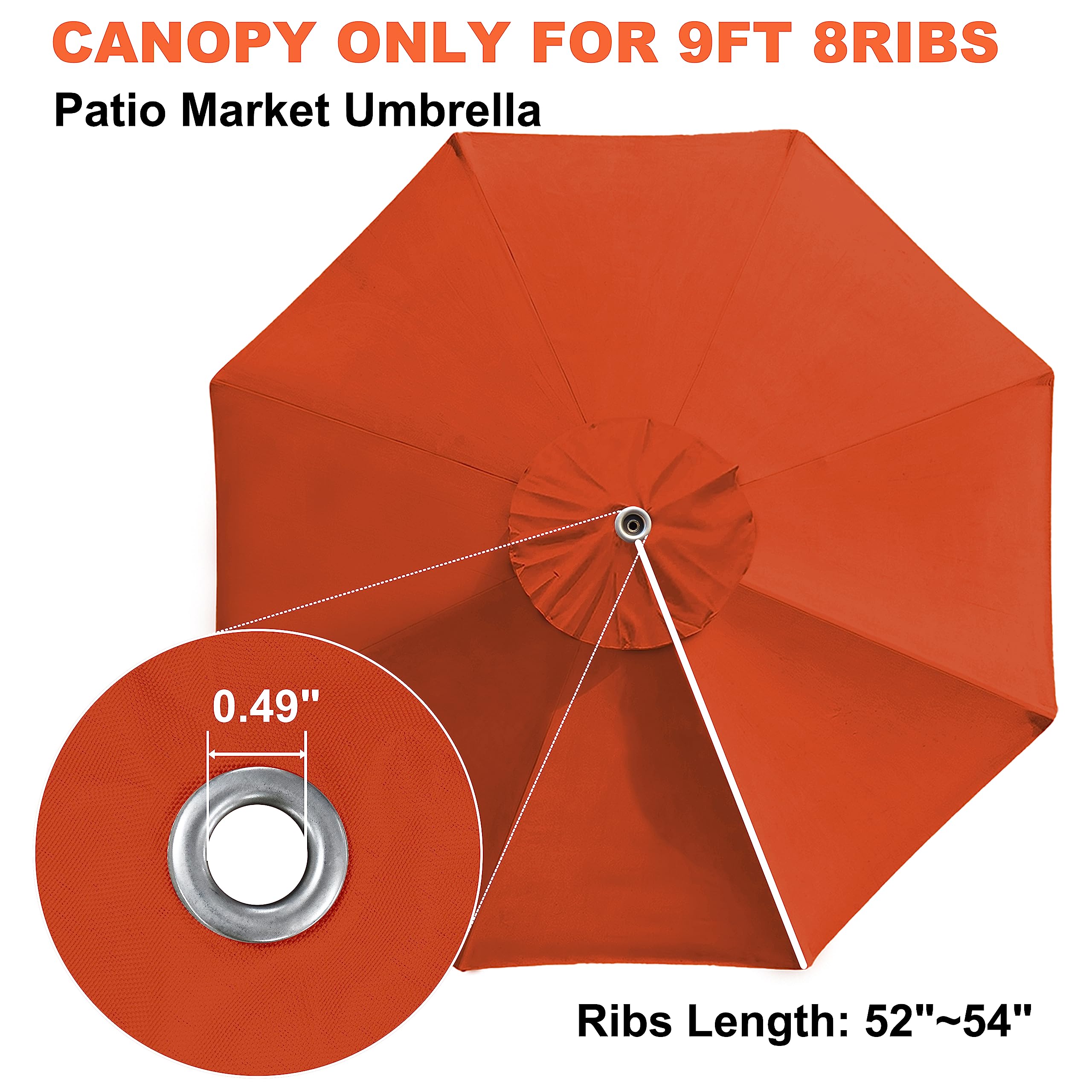 EliteShade USA 9FT Replacement Covers 8 Ribs Market Patio Umbrella Canopy Cover (CANOPY ONLY) (Rust)