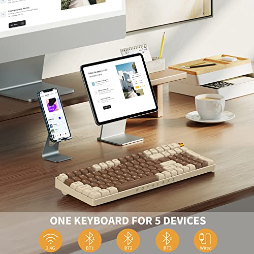 ROYALAXE R100 Wireless Mechanical Keyboard, Upgraded TTC Gold Pink Switches, Hot Swappable Wired/Bluetooth 5.0/2.4G Wireless Keyboard with RGB Light for Windows & Mac, PBT Keycaps, Lava Brown