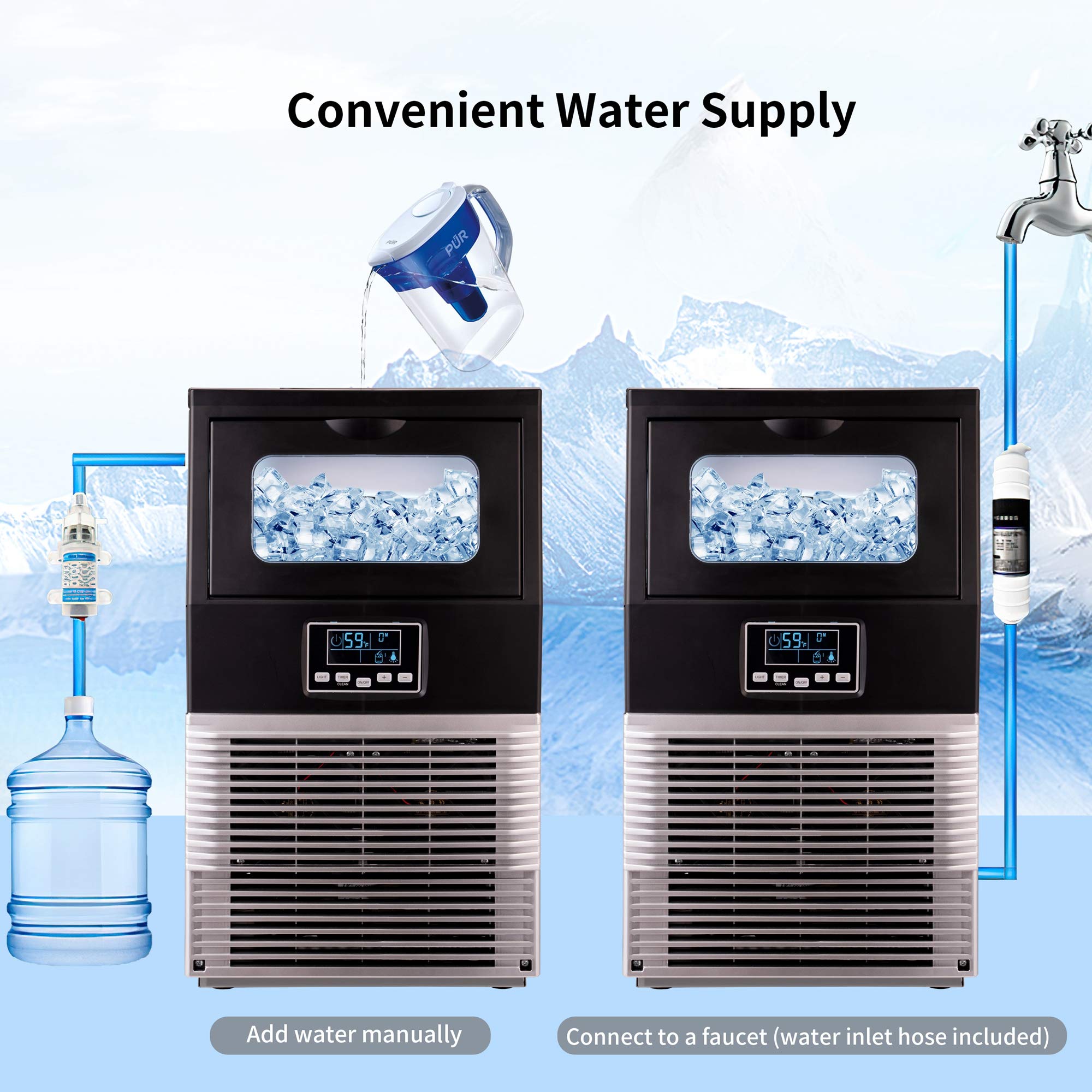 Ice Maker Machine,Ice Makers Countertop,Under Counter Ice Maker,Ice Machine,66LBS, Auto-Clean Built-in Automatic Water Inlet with Scoop 2-7 Days delivery Shipped from US Warehouse